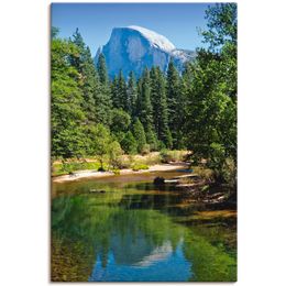 Wandbild Artland, B:60cm H:90cm, gr&uuml;n, Wohnzimmer, Bilder, "Yosemite Valley Half Dome River of Mercy", auf Holzrahmen gespannt