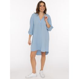 Zwillingsherz Damen Schlupfbluse ""Rom""hellblau, unifarben, Web, Obermaterial: 100% Baumwolle, Blusen, verl&auml;ngerte R&uuml;ckenpartie, V-Neck, Turn-Up