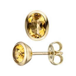 Jobo Damen Paar Ohrstecker "Ohrringe Goldohrringe oval 8 mm", Gelbgold 585gelb, gelb, Gelbgold 585, Ohrringe, 585 Gold mit Citrin