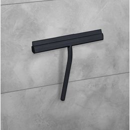 Duschabzieher Wenko, B:25cm H:22cm L:4cm, schwarz, Edelstahl, Silikon, Wasserabzieher, "Agana", mit magnetischer Wandhalterung zum Kleben