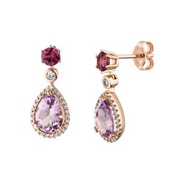 Jobo Damen Paar Ohrstecker "Ohrringe Ros&eacute;goldohrringe Tropfen 20 mm", SI = kleine Einschl&uuml;sse, Diamanten Ros&eacute;gold 585lila, lila, Diamanten, Ros&eacute;gold