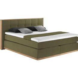 Boxspringbett Home Affaire, B:180cm L:213cm, gr&uuml;n, Polyester, Komplettbetten, "Vinton", aus massiver Eiche, verschiedene H&auml;rtegrade (auch H4)