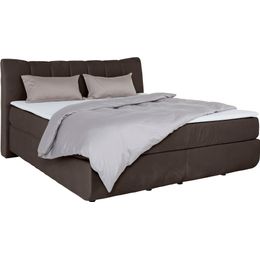 Boxspringbett Home Affaire, B:190cm L:221cm, braun, Polyester, Komplettbetten, "Oc&eacute;ane", Bodenfrei- wirkt freischwebend, verschiedene H&auml;rtegrade