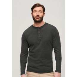Superdry Herren Langarmshirt "WAFFLE LONG SLEEVE HENLEY TOP", schwarz, Gr. L, unifarben, Single Jersey, Obermaterial: 100% Baumwolle, Shirts