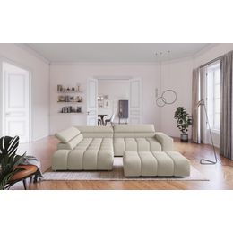 Ecksofa COTTA "Orion L-Form", nature, B:310cm H:70cm T:225cm, 90% Polyester, 10% Polyamid, Sofas, Ecksofa, mit Kopfteilverstellung & 5 Nierenkissen