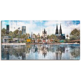 Leinwandbild Artland, B:100cm H:50cm T:1,8cm, blau, Leinwand, Wohnzimmer, Bilder, "K&ouml;ln Skyline Abstrakte Collage 20", auf Holzrahmen gespannt
