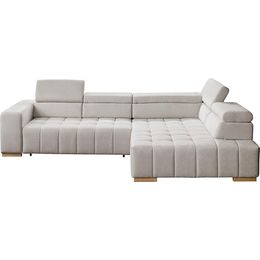 Ecksofa exxpo - SOFA FASHION "Elianos, hoher Sitzkomfort, aufwendige Kreuzsteppung im Sitz, L-Form", linen, B:307cm H:73cm T:201cm, Sofas, Ecksofa, Kopfteile & Sitztiefe verstellbar, ohne Bettfunktion