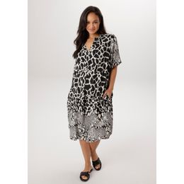 ANISTON PLUS Damen Blusenkleid, schwarz-wei&szlig;, Gr. 50, bedruckt, gemustert, Web, Obermaterial: 100% Viskose, Kleider, in trendigem Animalprint