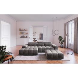 Ecksofa COTTA "Orion L-Form", anthrazit, B:307cm H:73cm T:186cm, 100% Polyester, Sofas, Ecksofa, mit 2x Kopfteilverstellung & 3 Nierenkissen