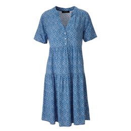 Aniston CASUAL Damen Sommerkleidblau, hellblau, wei&szlig;, Gr. 44, bedruckt, gemustert, Web, Obermaterial: 100% Viskose, Kleider, mit fantasievollem,
