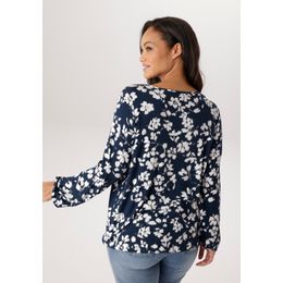 ANISTON PLUS Damen Langarmshirt, blau, Gr. 44, gemustert, Single Jersey, Obermaterial: 95% Viskose, 5% Elasthan, Shirts, aus weich flie&szlig;ender Viskose