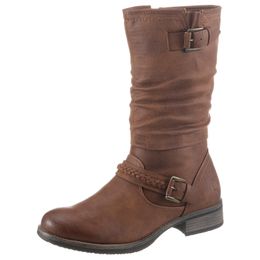 Rieker Damen Stiefel, Gr. 40, braun, Lederimitat, used, Schuhe, Boots, Winterboots, Blockabsatz mit gerafftem slouchy-Schaft