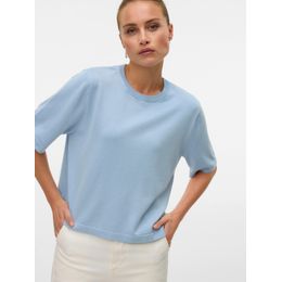 V&eacute;ro Moda VERO MODA Damen Kurzarmpullover "VMSILJE 2/4 O-NCK OVERSIZE PULL GA NOOS", blau, Gr. M, unifarben, Strick, Obermaterial: 77% Viskose, 23% Polyester,