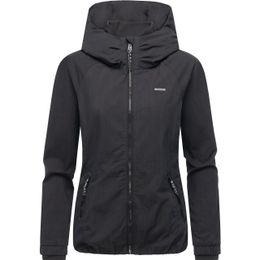 Ragwear Damen Outdoorjacke "Dizzie A YOUMODO", schwarz, Gr. XS, Material: 68% Baumwolle, 32% Nylon, Jacken, Leichte &Uuml;bergangsjacke mit gro&szlig;er Kapuze