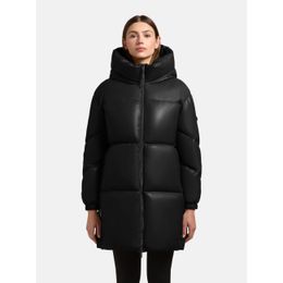 Wintermantel Khujo "Lorsa", Damen, Gr. L (40), schwarz, Obermaterial: 100% Polyurethan; Innenfutter: 100% Polyester; Wattierung: 100% Polyester; Beschichtung: 100% Polyurethan, loose fit ca. Mitte Oberschenkel, hoch geschlossener Ausschnitt, &Auml;rmel ohne &Auml;rmelschlitz B&uuml;ndchen mit Gummizug, M&auml;ntel Wintermantel, Winter Steppmantel in Kunstlederoptik