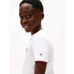 Tommy Hilfiger Jungen T-Shirt, wei&szlig;, Gr. 10, unifarben, Single Jersey, Obermaterial: 100% Baumwolle, Shirts, Regular fit, f&uuml;r Kinder bis 16 Jahre,