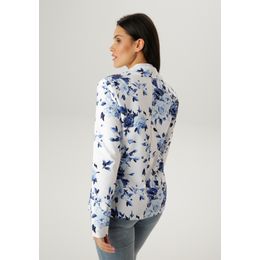 Damen Jerseyblazer, blau, Gr. 48, Aniston SELECTED, bedruckt, gebl&uuml;mt, gemustert, Jersey, Obermaterial: 95% Polyester, 5% Elasthan, Blazer, mit