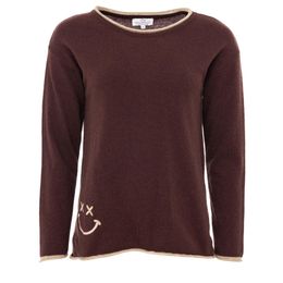 Zwillingsherz Damen Rundhalspullover ""Happy Face"", braun, Gr. M, mehrfarbig, Strick, Obermaterial: 40% Wolle, 30% Viskose, 25% Polyamid, 5%