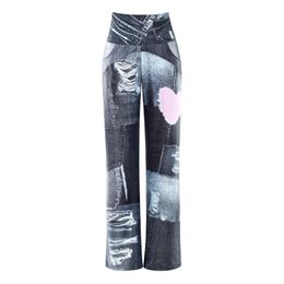 WINSHAPE Damen Sporthose "Functional Comfort Wide Leg Pants CUL105C"patchwork grau, Gr. S, 85% Polyester, 15% Elasthan, Hosen, mit Patchwork-Print