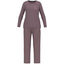 Tom Tailor Damen Schlafanzug "Sitia", Gr. 46, lila, Obermaterial: 95% Baumwolle, 5% Elasthan, gestreift, Homewear-Sets, Langarm, Rundhalsausschnitt,