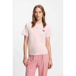 Pyjamaoberteil HUGO UNDERWEAR, Damen, Gr. S, light, pastel pink 688, Jersey, Obermaterial: 60% Modal, 32% Baumwolle, 8% Elasthan, regular fit, Rundhals, Shirts, aus Stretch-Jersey mit Logo-Artwork, Rundhals, regular fit