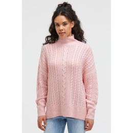Rundhalspullover SOCCX, Damen, Gr. M/L, pearl rose, Material: 86% Polyacryl, 14% Nylon, unifarben, relaxed fit kurz, Rundhals, Fledermaus&auml;rmel Rippb&uuml;ndchen, Pullover Rundhalspullover, mit Seitenschlitze