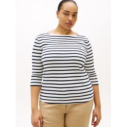 Damen T-Shirt "CRV SLIM CODY BOAT-NK 3/4SLV", schwarz-wei&szlig;, Gr. 54, Tommy Hilfiger Curve, gemustert, Single Jersey, Obermaterial: 100% Baumwolle,