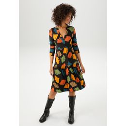 Aniston CASUAL Damen Jerseykleid, schwarz, Gr. 46, bedruckt, gemustert, Single Jersey, Obermaterial: 95% Viskose, 5% Elasthan, Kleider, mit bunten