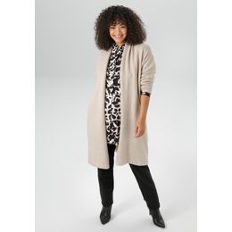 ANISTON PLUS Damen Strickjacke, beige, Gr. 50, unifarben, Feinstrick, Obermaterial: 74% Polyacryl, 23% Polyester, 3% Elasthan, Strickjacken, in