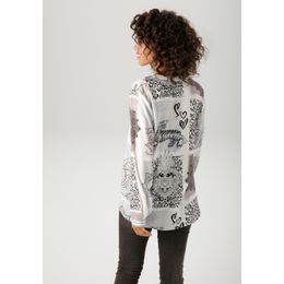 Aniston CASUAL Damen Schlupfbluse, schwarz, Gr. 48, bedruckt, gebl&uuml;mt, Web, Obermaterial: 100% Viskose, Blusen, im extravaganten Patch-Druck-Dessin