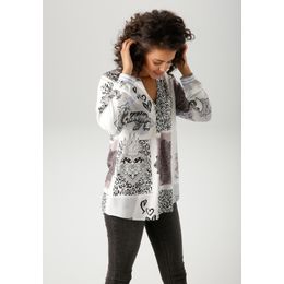 Aniston CASUAL Damen Schlupfbluse, schwarz, Gr. 50, bedruckt, gebl&uuml;mt, Web, Obermaterial: 100% Viskose, Blusen, im extravaganten Patch-Druck-Dessin