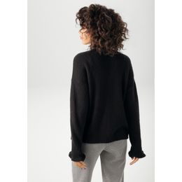Aniston CASUAL Damen Strickjacke, schwarz, Gr. 40, unifarben, Grobstrick, Obermaterial: 100% Polyacryl, Strickjacken, mit trendigen Bindeb&auml;ndern zu
