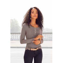 Vivance Damen Langarmshirt "mit kurzer Knopfleiste", grau, Basic, Gr. 36, unifarben, Rippware, Obermaterial: 95% Viskose, 5% Elasthan, Shirts, aus