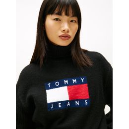 Tommy Jeans Damen Rollkragenpullover "TJW TURTLENECK FLAG SWEATER EXT", schwarz, Gr. XXL, gemustert, Strick, Obermaterial: 53% Polyester, 38% Nylon,