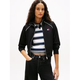 Tommy Jeans Damen Yoga-Sweatjacke "TJW BADGE TRACK JACKET EXT"schwarz, Gr. XL, unifarben mit Farbeinsatz, Sweatware, Obermaterial: 89% Polyester, 11%