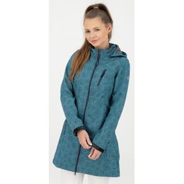 DEPROC Active Damen Softshelljacke "SHELBY LONG", blau, Gr. 36, 100% Polyester, Jacken, leichter Softshell Kurzmantel mit abnehmbarer Kapuze