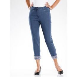 Classic Basics Damen 7/8-Jeans, blau, Gr. 54, gemustert, kariert, mehrfarbig, 81% Baumwolle, 17% Polyester, 2% Elasthan, Besatz:65% Baumwolle, 35%