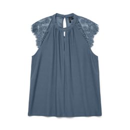 V&eacute;ro Moda VERO MODA Damen Spitzentop "VMMILLA SL LACE TEE", blau, Gr. S, unifarben, Jersey, Obermaterial: 95% Polyester, 5% Elasthan, Tops, Materialmix,