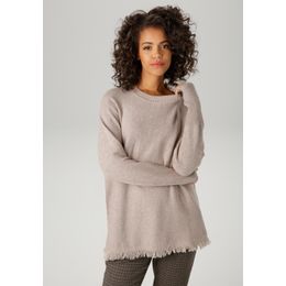 Aniston CASUAL Damen Strickpullover, beige, Gr. 48, meliert, Feinstrick, Obermaterial: 50% Viskose, 28% Polyester, 22% Polyamid, Pullover, mit