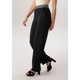 Damen Schlupfhose, schwarz, Gr. 42, Aniston SELECTED, unifarben, Web, Obermaterial: 95% Polyester, 5% Elasthan, Hosen, mit gestreifen Rundum-Gummizug