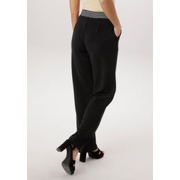 Damen Schlupfhose, schwarz, Gr. 48, Aniston SELECTED, unifarben, Web, Obermaterial: 95% Polyester, 5% Elasthan, Hosen, mit gestreifen Rundum-Gummizug