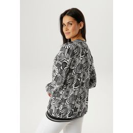 Damen Shirtbluse, schwarz-wei&szlig;, Gr. 40, Aniston SELECTED, bedruckt, gemustert, gestreift, Cr&ecirc;pe, Obermaterial: 97% Polyester, 3% Elasthan, Blusen,