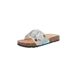Ital-Design Pantolette Damen Gr&ouml;&szlig;e 40 hellblau / dunkelgr&uuml;n / silber / wei&szlig;