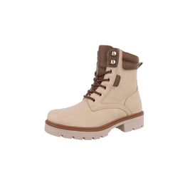 Ital-Design Schn&uuml;rstiefelette Damen Gr&ouml;&szlig;e 40 hellbeige / braun Winterschuhe
