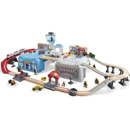 Spielzeug-Eisenbahn HAPE "Gro&szlig;stadtlandschaft Eisenbahn in Aufbewahrungsbox", bunt, Spielzeugfahrzeuge, KinderB:132cm H:37cm T:59cm, Holz, Kunststoff, Metall, B:132cm H:37cm T:59cm