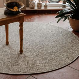 Teppich Wecon Home "Miami Beach", sand beige, H:5mm &Oslash;:200cm, Polypropylen, Teppiche, Teppich, In- & Outdoor Teppich, wetterfest, modernes Rauten Muster, Balkon