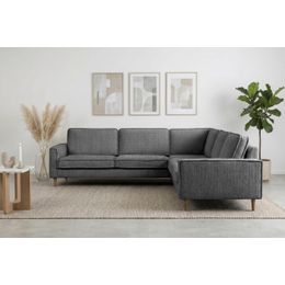 Ecksofa Home Affaire "Pinto Skandi, 290 cm, Chenille, Struktur, Ottomane links / rechts", grau (dunkelgrau), B:290cm H:89cm T:250cm, 100% Polyester, Sofas, Ecksofa, mit Keder, Massivholzf&uuml;&szlig;e Eiche ger&auml;uchert, Wellenunterfederung