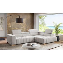 Ecksofa exxpo - SOFA FASHION "Elianos, hoher Sitzkomfort, aufwendige Kreuzsteppung im Sitz, L-Form", linen, B:307cm H:73cm T:201cm, Sofas, Ecksofa, Kopfteile & Sitztiefe verstellbar, ohne Bettfunktion