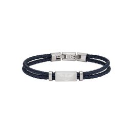 Armband Emporio Armani "Schmuck Geschenk Edelstahl Leder Armschmuck", blau (edelstahlfarben, blau), Armb&auml;nder, Damen, 21cm, Edelstahl Leder, Edelstahl, Leder, Armband