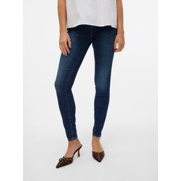 V&eacute;ro Moda Skinny-fit-Jeans VERO MODA "VMFLASH MR SKINNY JEANS LI3303 GA NOOS", Damen, Gr. L (40), L&auml;nge 32, blau (dunkelblau denim), Denim/Jeans, Obermaterial: 89% Baumwolle, 9% Elastomultiester, 2% Elasthan, unifarben, skinny fit lang, Jeans, Baumwollmischung mit Stretch, regular waist, skinny fit